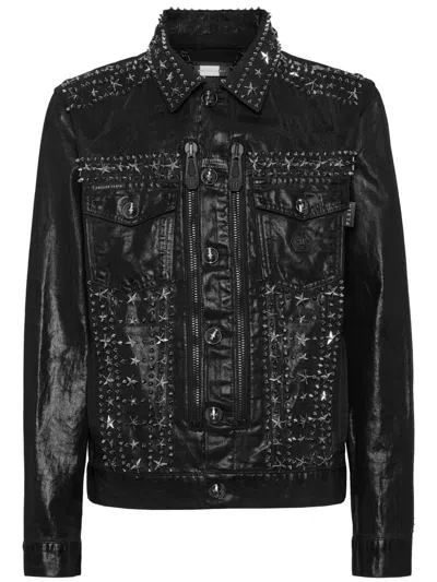Philipp Plein Zip-up Studded Jacket In 黑色 | ModeSens