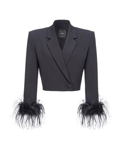 Pinko Feather-trim Cropped Blazer In Black | ModeSens