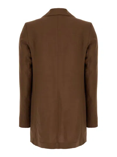 Plain Brown Open Jacket With Shawl Collar In Linen And Viscose Woman ...