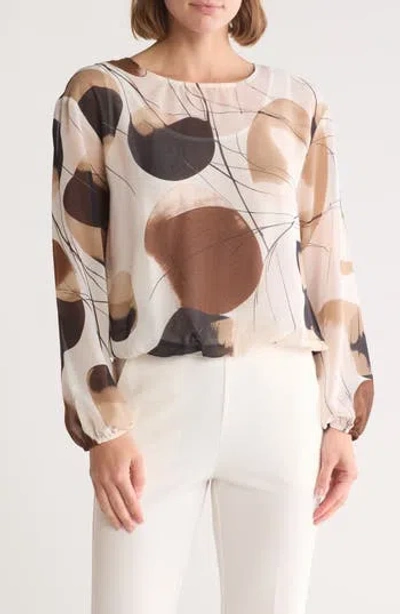 Pleione Long Sleeve Bubble Hem Top In Ecru Paint Splatters | ModeSens