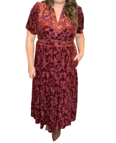 Polagram Velvet Floral Midi Dress In Burnout Rust In Multi | ModeSens