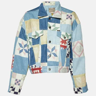 Pre-owned Polo Ralph Lauren Blue Patchwork Denim Trucker Jacket M ...