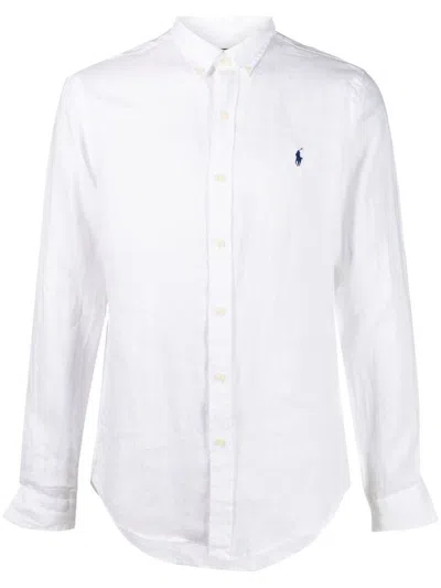 Polo Ralph Lauren Camicia In Lino Collo Alla Coreana In Bianco | ModeSens