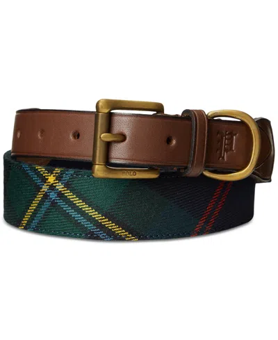 Polo Ralph Lauren Men's Leather-trim Plaid Belt In Malcolm | ModeSens