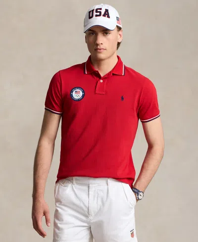 Polo Ralph Lauren Men's Team Usa Custom Slim-fit Mesh Polo Shirt In Red | ModeSens