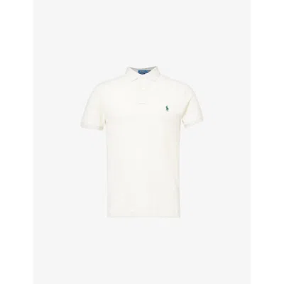 Polo Ralph Lauren Mens Brand-embroidery Short-sleeves Slim-fit Cotton-piqué Polo Shirt In Cream ...