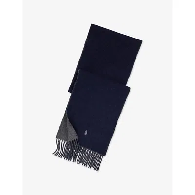 Polo Ralph Lauren Mens Navy/charcoal Classic Reversible Wool Scarf In ...