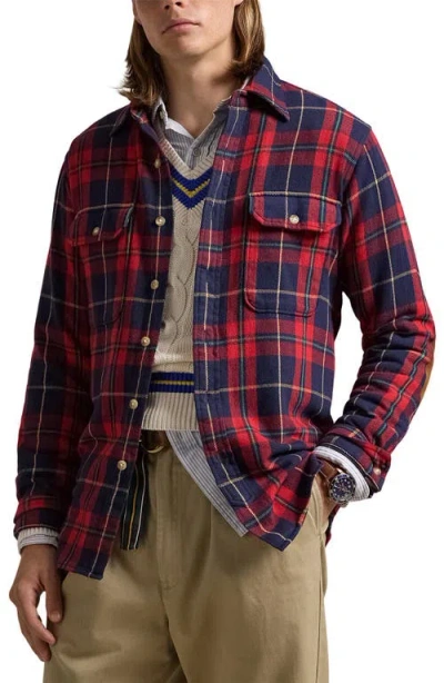 Polo Ralph Lauren Plaid Flannel Elbow Patch Button-up Overshirt In Red ...