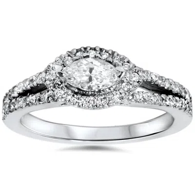 Pompeii3 1ct Marquise Diamond Halo Split Shank Engagement Ring White Gold In Multi | ModeSens