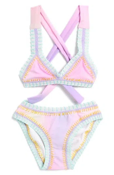 Pq Swim Kids' Rainbow Embroidered Bikini In Cotton Candy | ModeSens