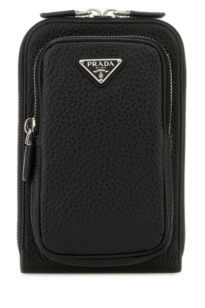 Prada Black Leather Phone Case In Nero | ModeSens