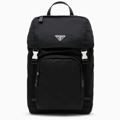 Prada Black Nylon Backpack With Snap Closure Men | ModeSens