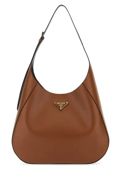 Prada Brown Leather Large Shoulder Bag | ModeSens