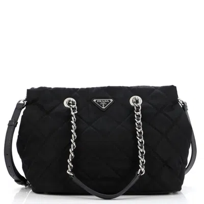 Prada Chain Zip Tote Quilted Tessuto Medium In Black | ModeSens