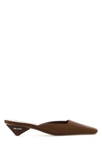 Prada Satin Mules Kitten Heel Pointed Toe In Brown | ModeSens