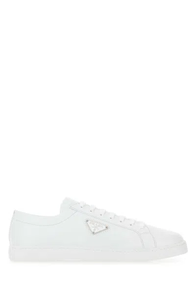 Prada Classic White Leather Sneakers For Men | ModeSens