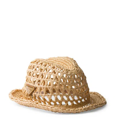 Prada Triangle-logo Straw Fedora Hat In Neutral | ModeSens
