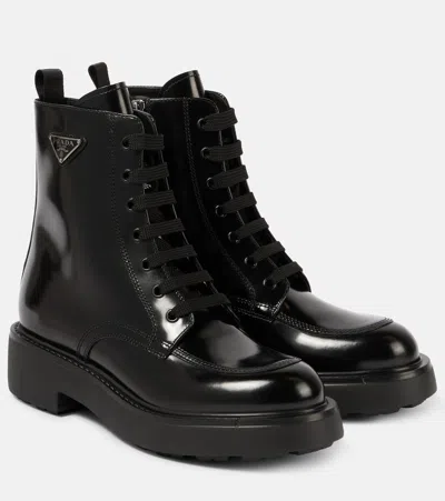 Prada Diapason Leather Combat Boots In Black | ModeSens