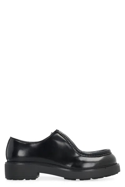 Prada Brushed Leather Lace-up Shoes In Black | ModeSens