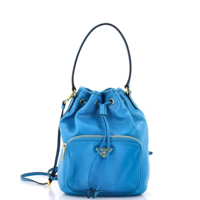 Prada Drawstring Pocket Bucket Bag Soft Calf Small In Blue | ModeSens