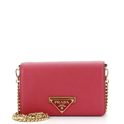 Prada Flip Lock Wallet On Chain Clutch Saffiano Leather Small In Pink ...