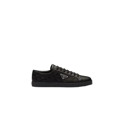 Prada Leather And Re-nylon Sneakers 'black Symbole Motif Pattern ...