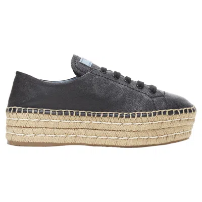 Prada Leather Signature Tab Double Jute Platform Espadrille In Gray ...