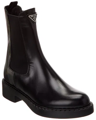 Prada Logo Leather Boot In Black | ModeSens