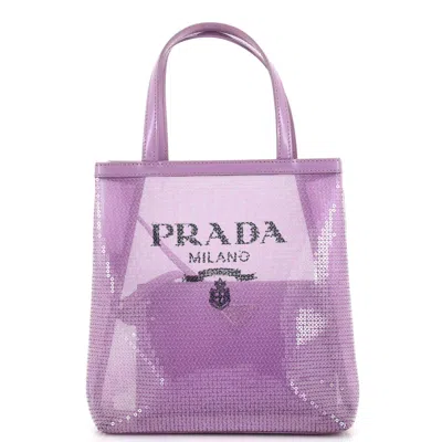 Prada Logo Open Tote Sequined Mesh Small In Purple | ModeSens
