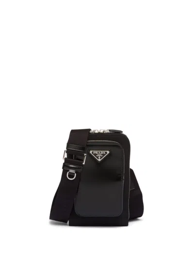 Prada Logo Leather Phone Holder In Black | ModeSens