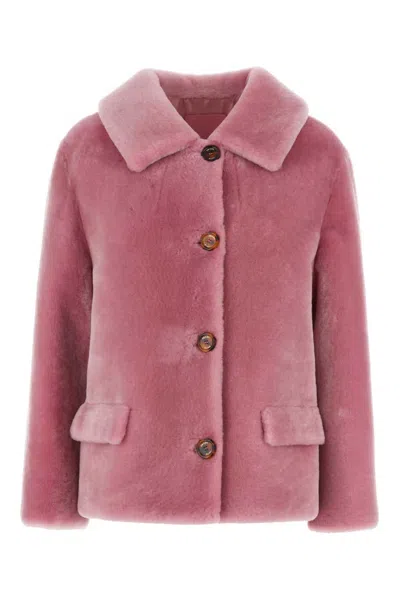Prada Single-breasted Fur Coat In Pink | ModeSens