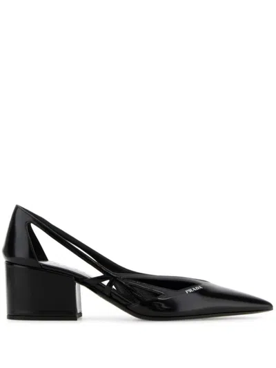 Prada Pointed Toe Pumps With Unique Cut-out Design And Block Heel In ...