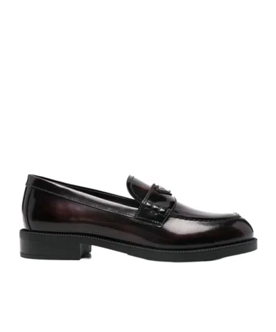 Prada Round Head Loafer Shoes In Brown | ModeSens