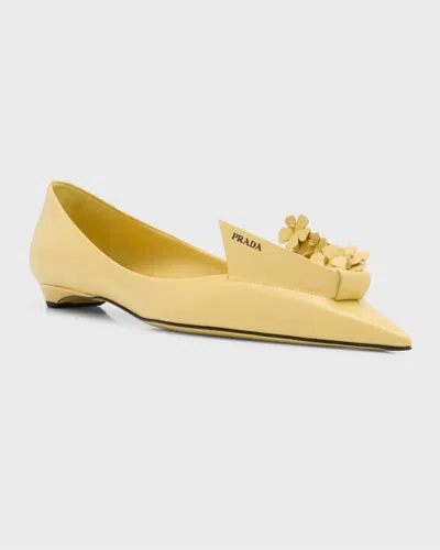 Prada Sculptural Floral 45mm Kitten Heels In Yellow | ModeSens