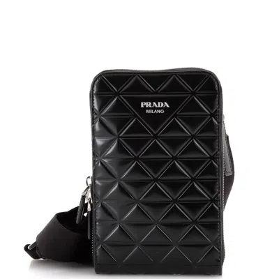 Prada Symbole Phone Holder Crossbody Bag Embossed Leather In Black ...
