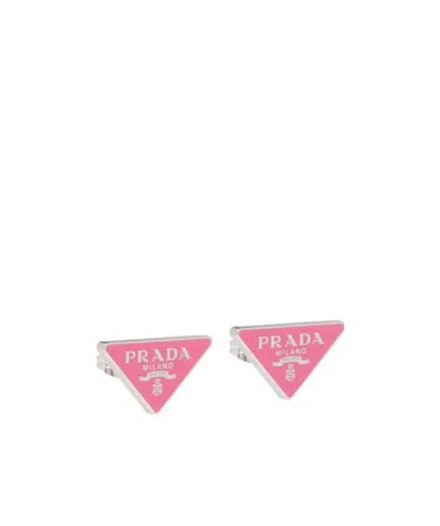 Prada Symbole Triangle-logo Stud Earrings In Pink | ModeSens