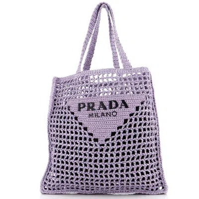 Prada Triangle Logo Open Tote Raffia In Purple | ModeSens