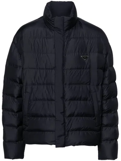 Prada Triangle-logo Puffer Jacket In Blue | ModeSens