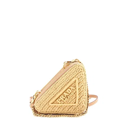 Prada Triangle Logo Zip Around Shoulder Bag Raffia And Leather Mini In ...
