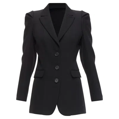 Prada Virgin Wool Puffed Shoulder Fitted Formal Blazer In Black | ModeSens