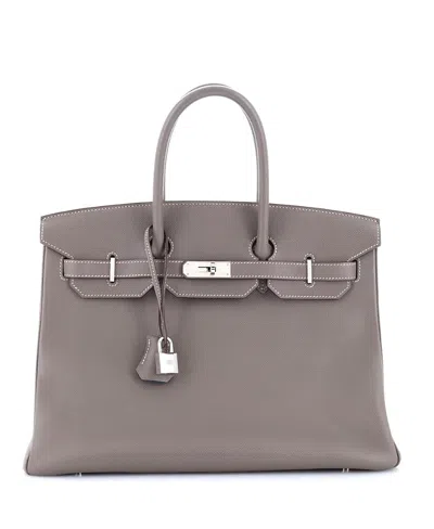 Pre-owned Hermes Hermes Candy 35 Handbag Epsom In Candy - Etain/bleu ...