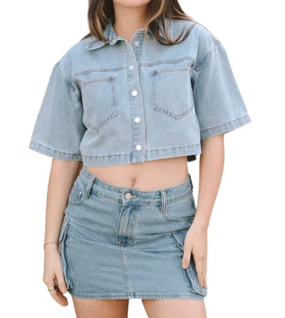 Pretty Garbage Cropped Button Up Shirt In Denim In Multi | ModeSens