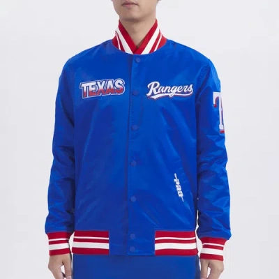Pro Standard Mens Texas Rangers Turn It Up M Rib Satin Jacket In Blue ...