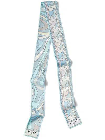 Pucci Marmo And Boucle-print Silk Twill Scarf In Blue | ModeSens