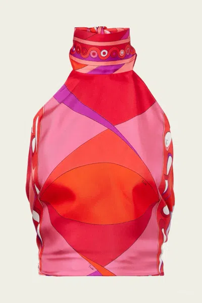 Pucci Pesci-print Halterneck Top In Corallo Fuxia In Pink | ModeSens