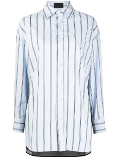 Puppets And Puppets Striped Panelled Cotton Shirt In Blue | ModeSens