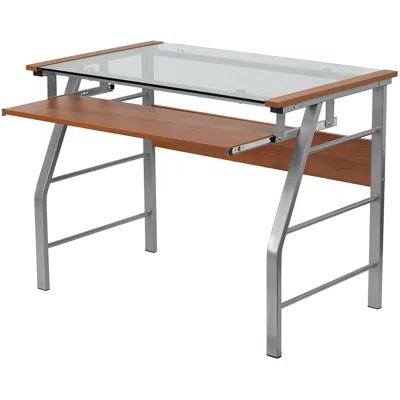 Quikfurn Contemporary Tempered Glass Top Computer Desk With Cherry ...