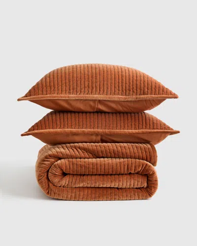 Quince Cotton Velvet Channel Quilt Set In Terracotta | ModeSens