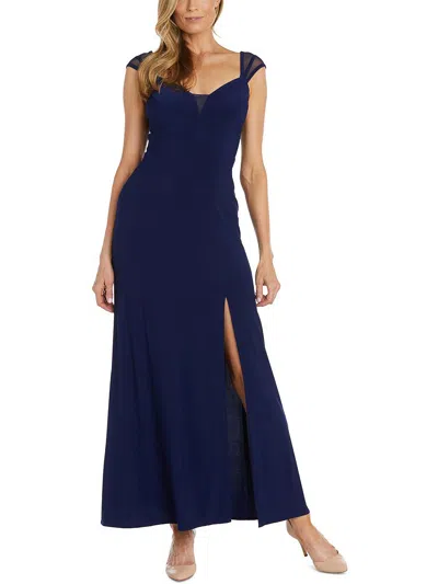 R & M Richards Womens Mesh-sleeves Long Evening Dress In Twilight ...