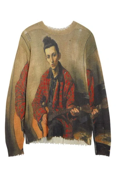 R13 Art Print Cashmere Sweater In Brown Multicolor | ModeSens